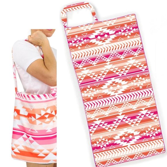 Designer | Bath | Pink Aztec 2 In Convertible Beach Pool Towel Tote Bag ...